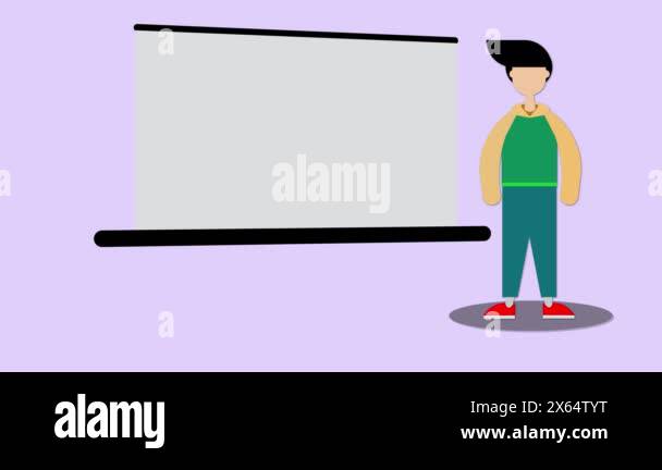 Person with board graph bar icon animated on a color background Stock ...