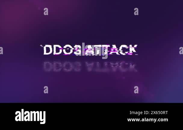Ddos attack text with screen effects of technological failures. Spectacular screen glitch with ...