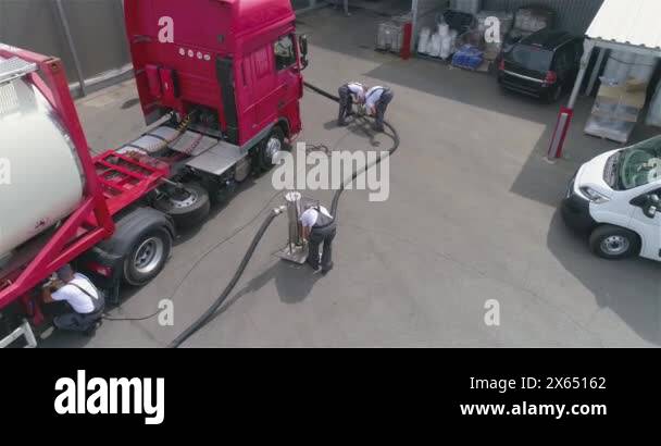 Pumping liquid from a tanker to a factory. Visualization of a smart ...