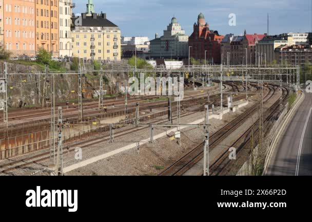 Stockholm, Sweden A view over the central train tracks coming into the ...