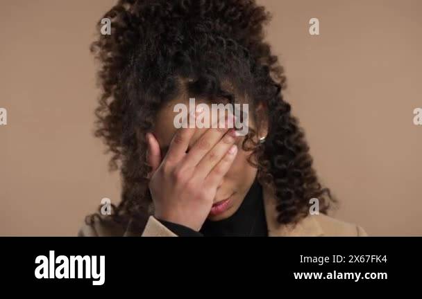 Worried confused woman, no, she forgot. Sad girl feeling sorrow, regret ...