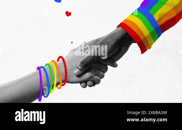 Stop motion. Animation. Two hands holding each other wearing friendship ...