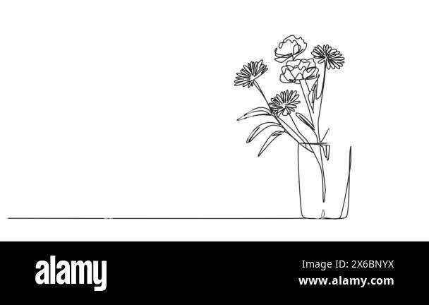 animated continuous single line drawing of bouquet of flowers in flower ...