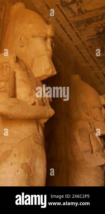 Stone pharaohs inside the Abu Simbel temple in southern Egypt in Nubia ...
