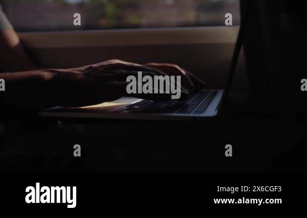 Close up of unrecognizable Young Caucasian man hands sitting inside ...