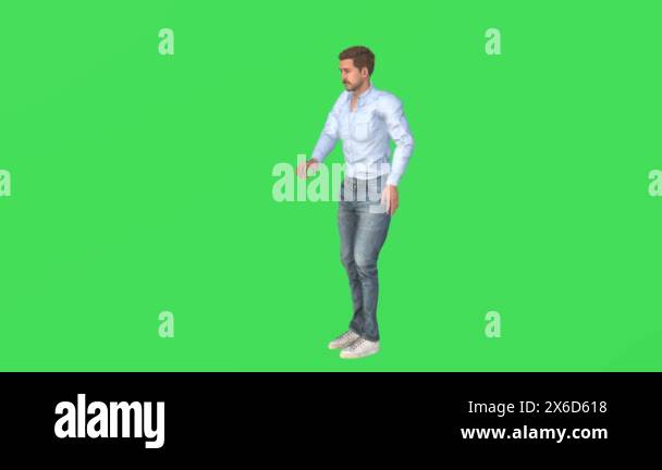 3d man opening door on green screen, people render animation 4k Stock ...