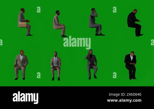3D man sitting on green screen, people render animation 4k Stock Video ...