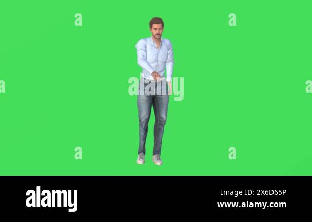 3d man opening door on green screen, people render animation 4k Stock ...