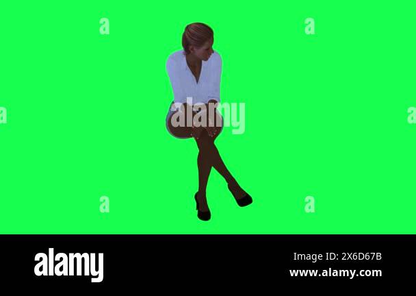 3D woman sitting on green screen, people render animation 4k Stock ...