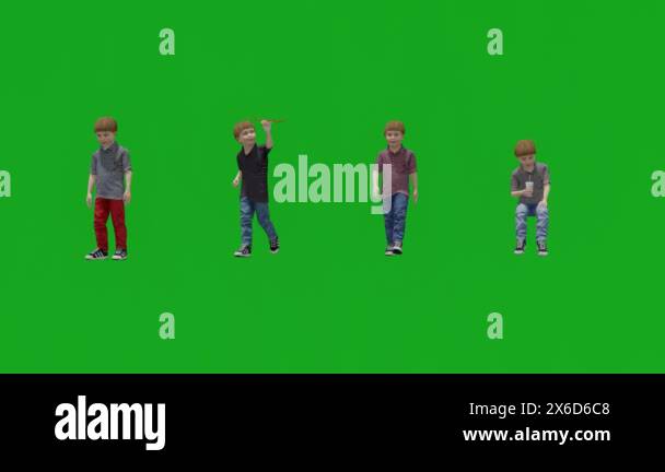 3d kid playing on green screen, people render 4k animation Stock Video ...