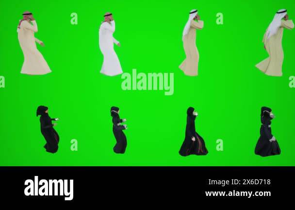 Arab women and men walking in the streets of Dubai and talking on the ...