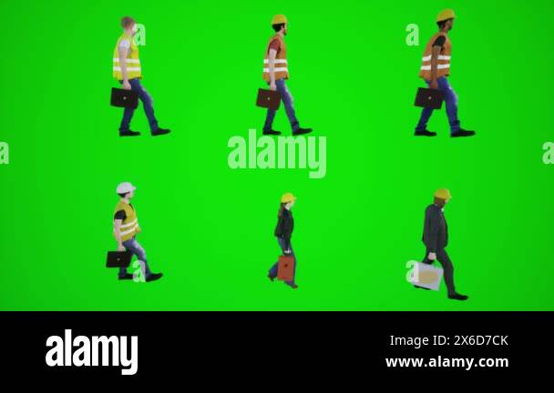 3D animation of workers and engineers walking and shopping in the shops ...