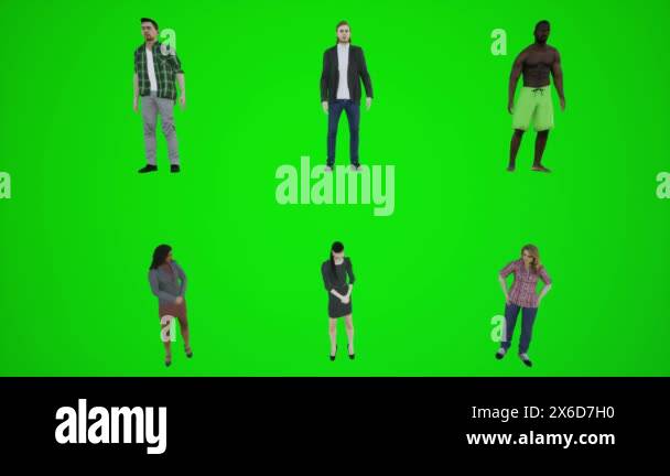 3d people green screen six men and woman standing in park from ...