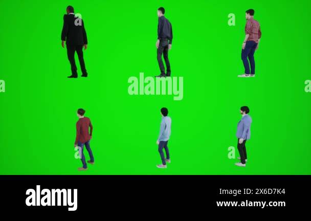 3d people green screen six men standing in the subway from the ...
