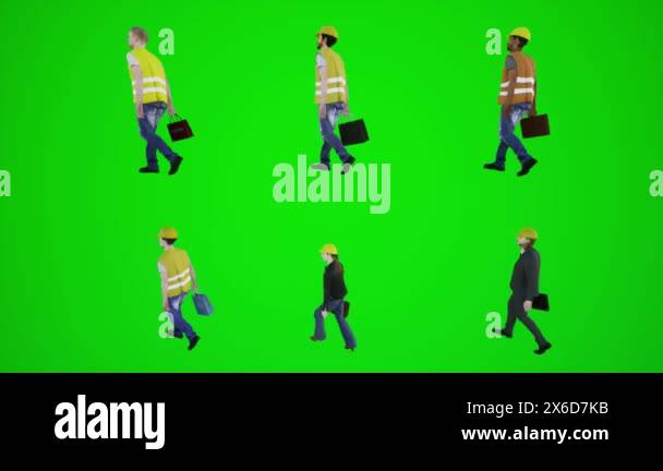 3D animation of workers and engineers walking and shopping in the shops ...