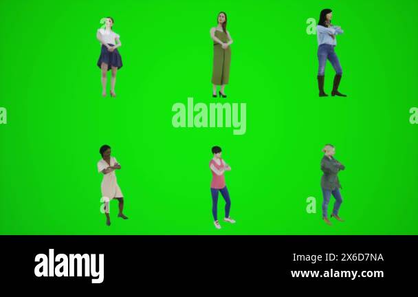 Green screen 3D people Six women standing on the main street of ...