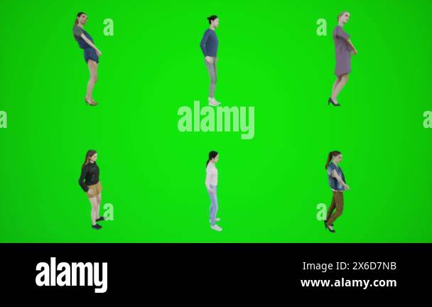 Green screen 3D people Six women standing in Cromaki neighborhood from ...