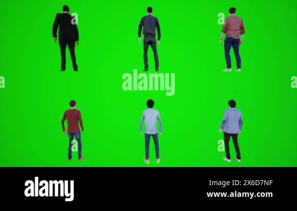 3D Greenscreen People Six men standing in the subway from the back ...