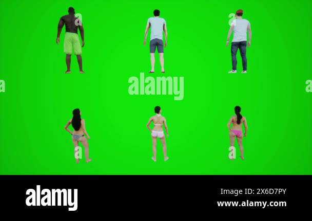 3D green screen animation of six lifeguards in the swimming pool ...
