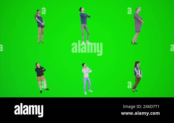3D green screen people Six women standing in Cromaki neighborhood from ...