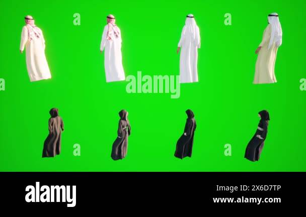 Arab 3D animation of Arab men and women standing on a green screen ...