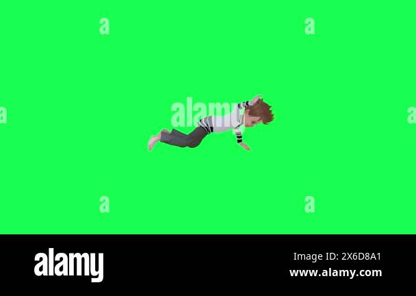 3d boy flying on chroma green screen people render 4k animation Stock ...