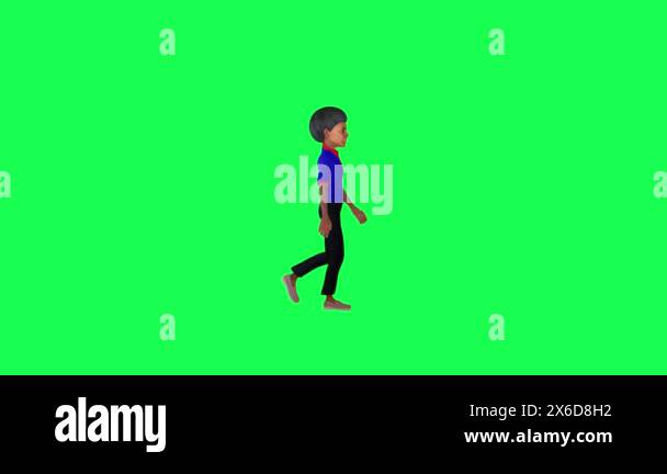 3d boy walking on chroma green screen people render 4k animation Stock ...