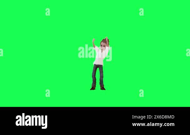 3d boy cheering on chroma green screen people render 4k animation Stock ...