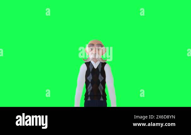 3D old man talking, chroma green screen with 4k people animation ...