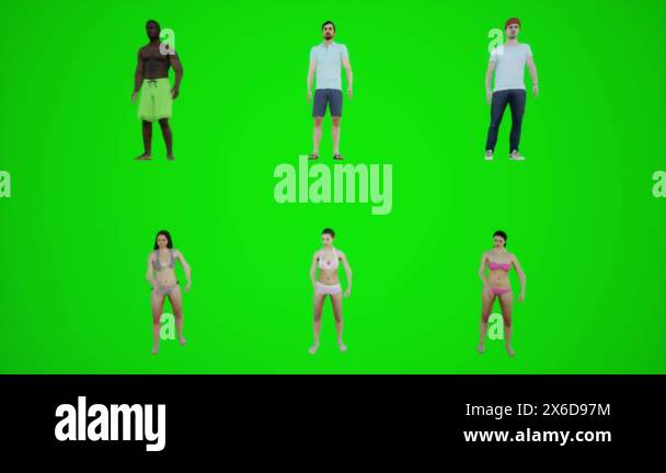 3D green screen animation of six lifeguards in the swimming pool ...