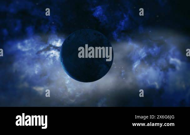 Space scence abstract dark blue Alien planet exploration through outer ...