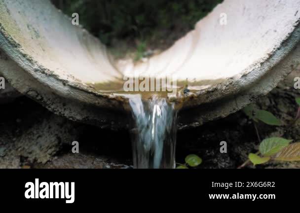 Drainage system in the forest. Water flowing through the channel ...