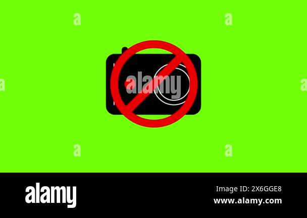 Camera banned, no camera allowed sign on green screen background 2d ...