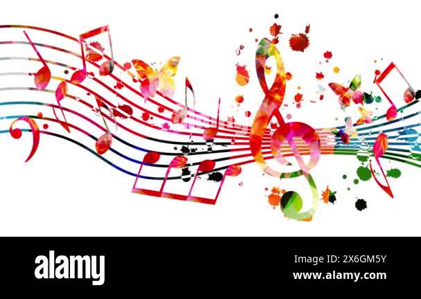 Colorful music notes animation. Artistic music festival animation, live ...