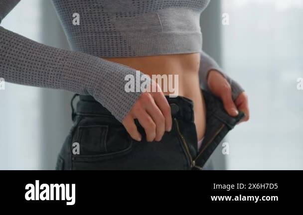 Close up female waist belly obese weight woman displeased girl wearing ...