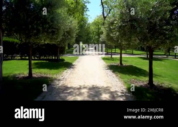 Pathway and beautiful trees track for running or walking and cycling in ...