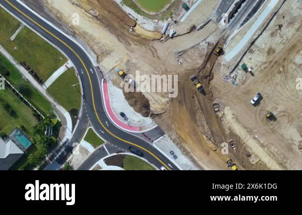 Roundabout construction roadworks on American transport infrastructure ...