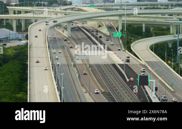 Tampa freeway interchange with elevated road lanes for fast express ...