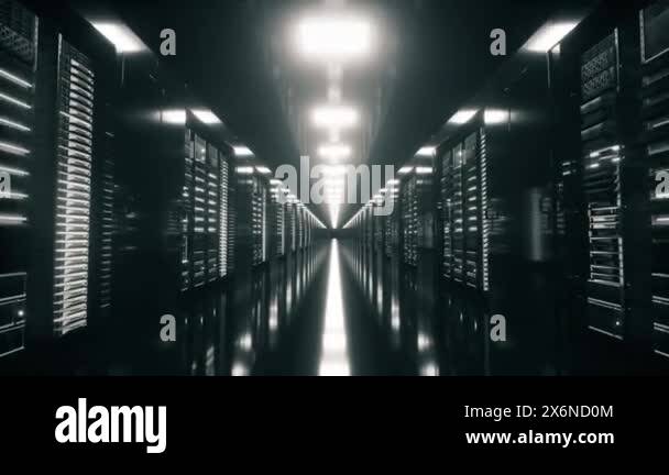 Modern working server room with rack servers. Cloud computing in ...