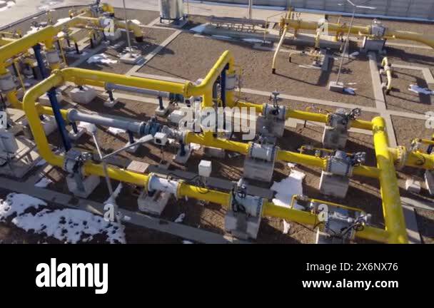 Industrial facility network vibrant yellow tubes channels various ...