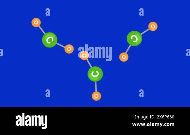 video animation carbon dioxide gas chemical molecules rotating, on a ...