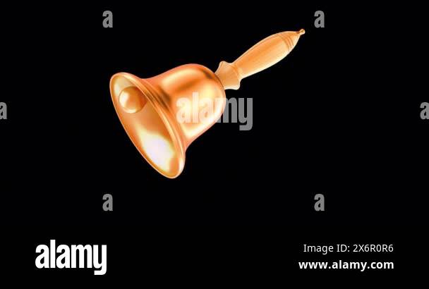 Golden Hand Bell with Wooden Handle, animation. 3D rendering isolated ...