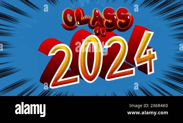 Cartoon 2024 Graduation, comic book video. Retro comics pop art design ...