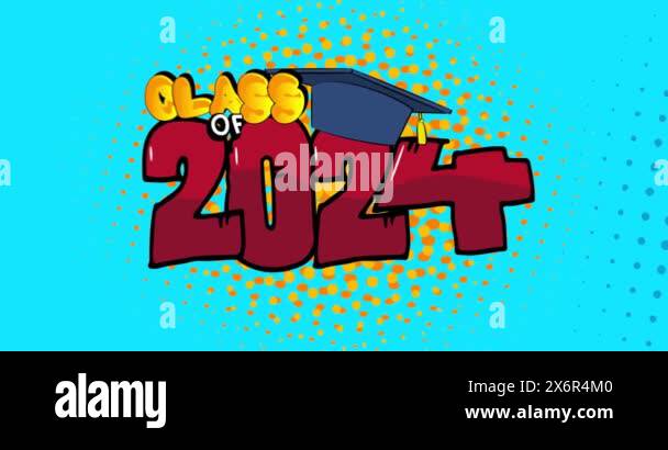 Cartoon 2024 Graduation, comic book video. Retro comics pop art design ...