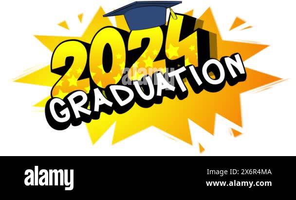 Cartoon 2024 Graduation, comic book video. Retro comics pop art design ...