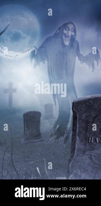Vertical Ghostly Dark Graveyard in the Moonlight 4K features a dark ...