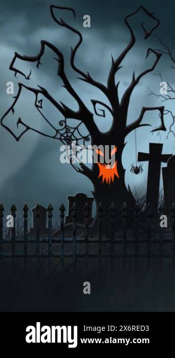 Vertical Halloween Animated Scary Tree Silhouette Background 4K Loop ...