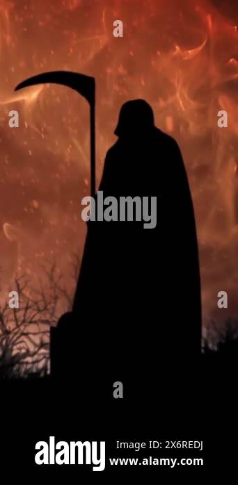 Vertical Haunting Smoke with Death Reaper 4K features a graveyard with ...