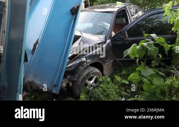 The car lost control and flew off the road. Head-on collision with a ...