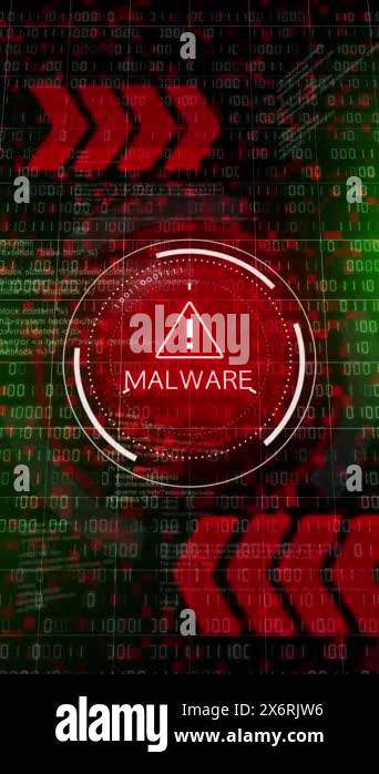Red system warning virus sign background. 4K programmed code with ...
